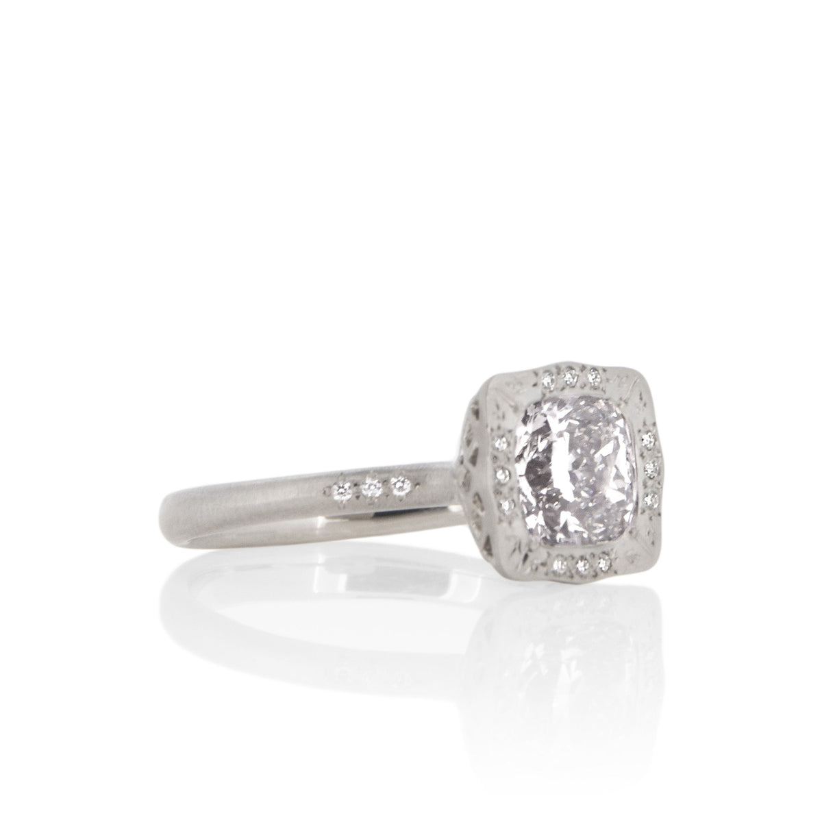 Platinum Diamond Cushion Basket Ring | Adel Chefridi