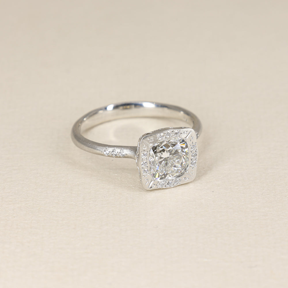 Platinum Diamond Cushion Basket Ring | Adel Chefridi