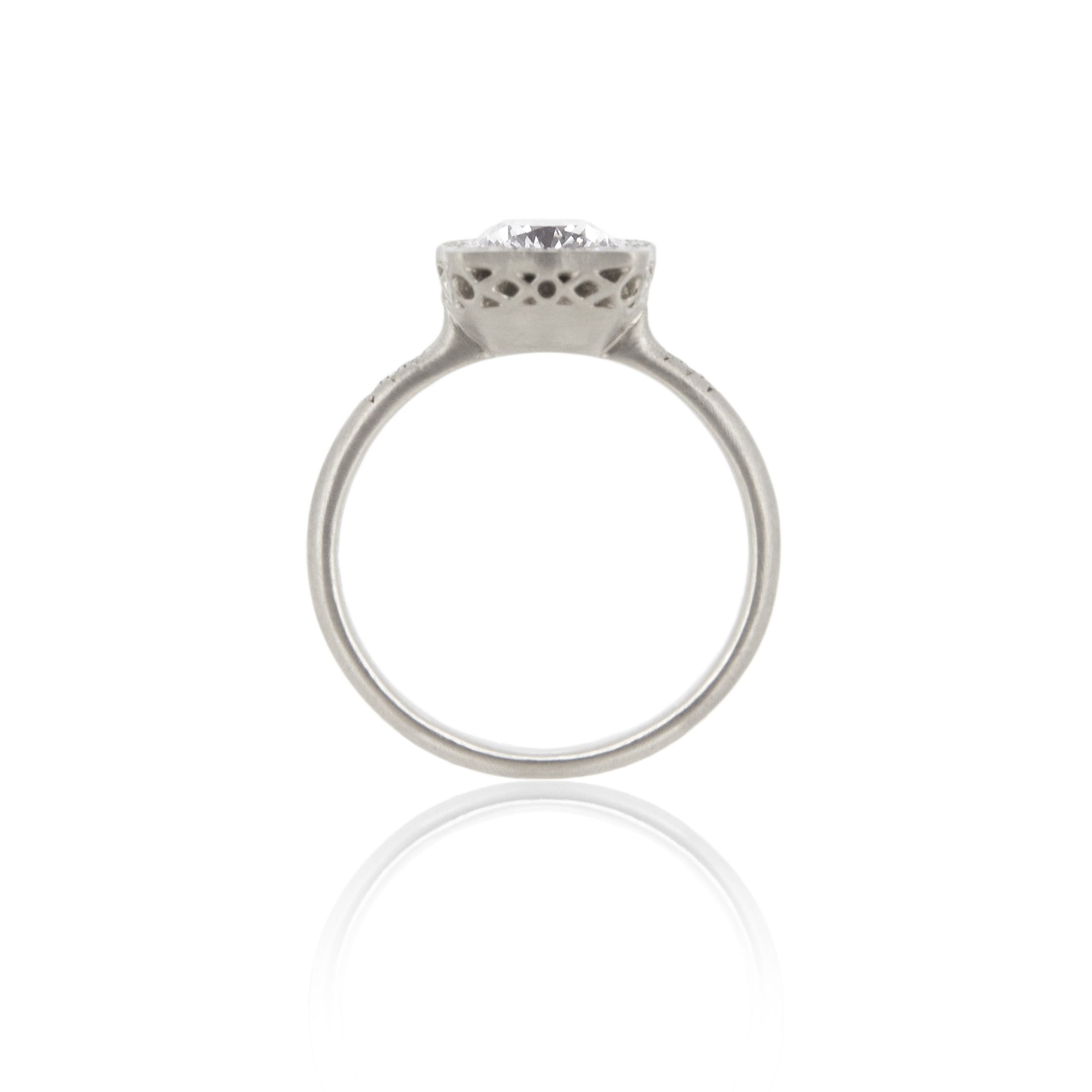 Platinum Diamond Cushion Basket Ring | Adel Chefridi