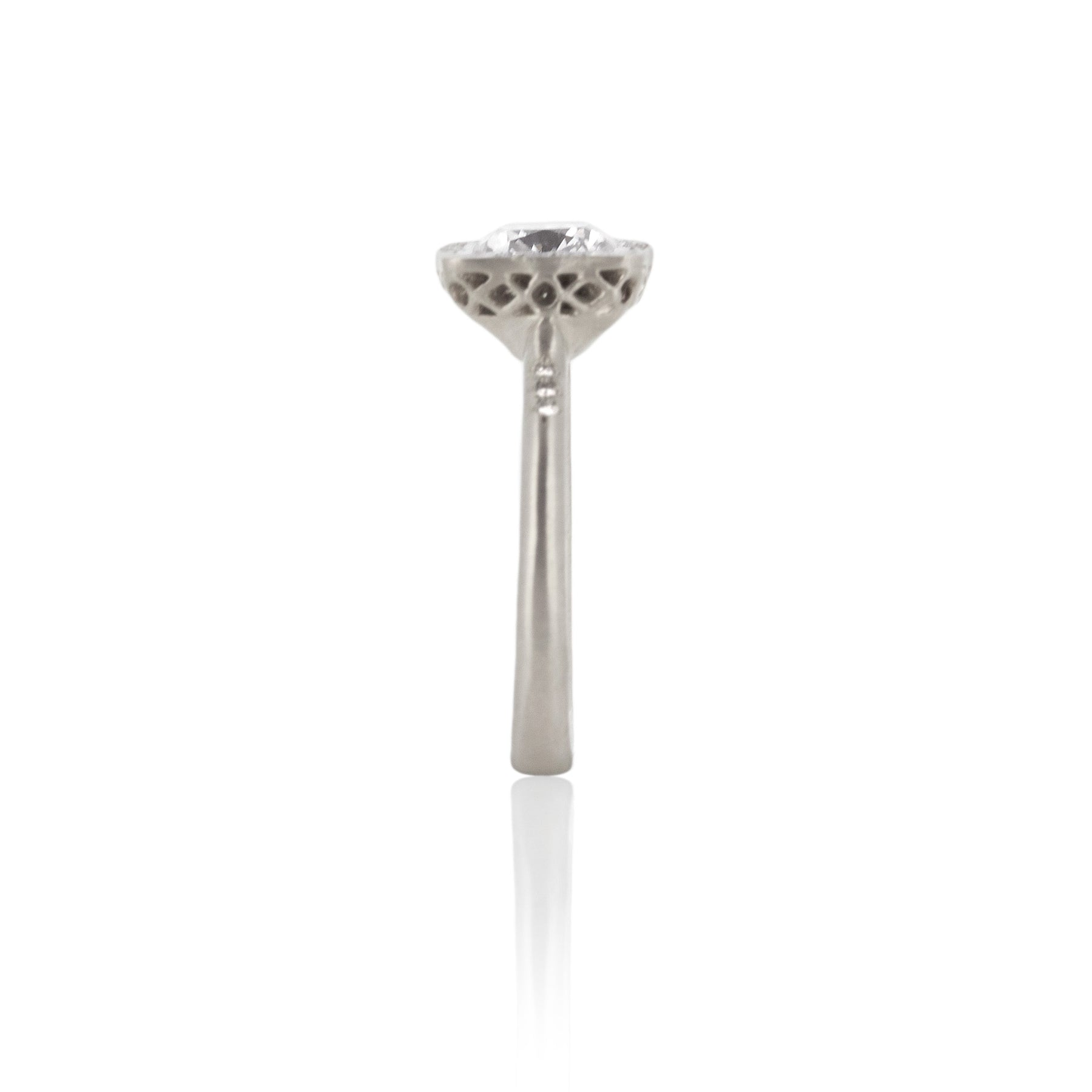 Platinum Diamond Cushion Basket Ring | Adel Chefridi