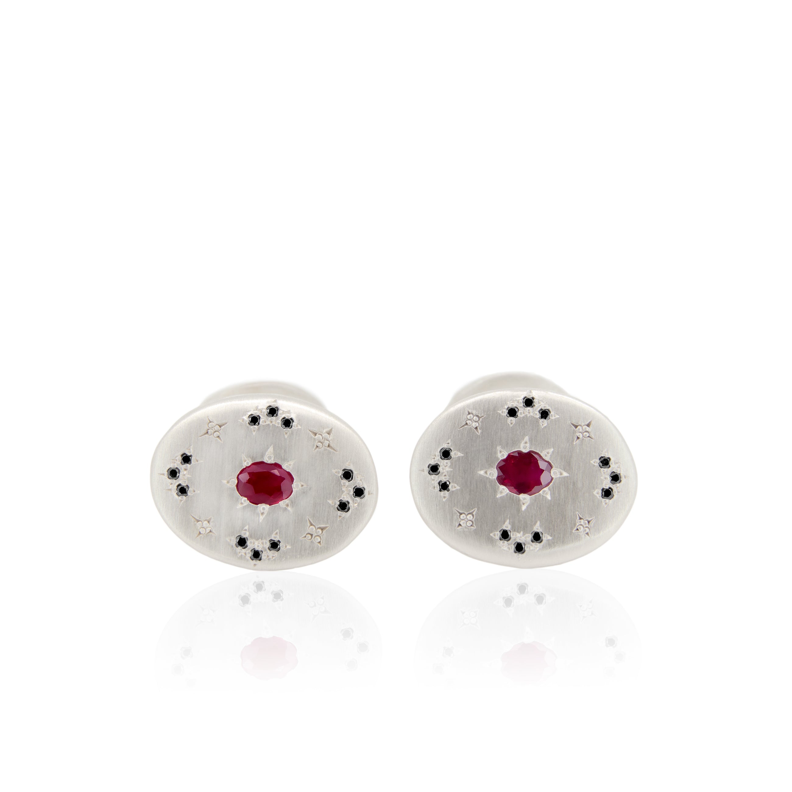 Sterling Silver Black Diamond Ruby Silver Light Cufflinks | Adel Chefridi